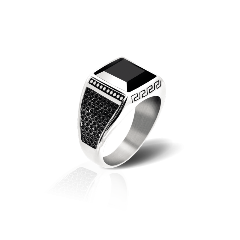 ROCHET BIJOUX RING ROCK VINTAGE STEEL AND BLACK ONYX - Urmaker Monsen